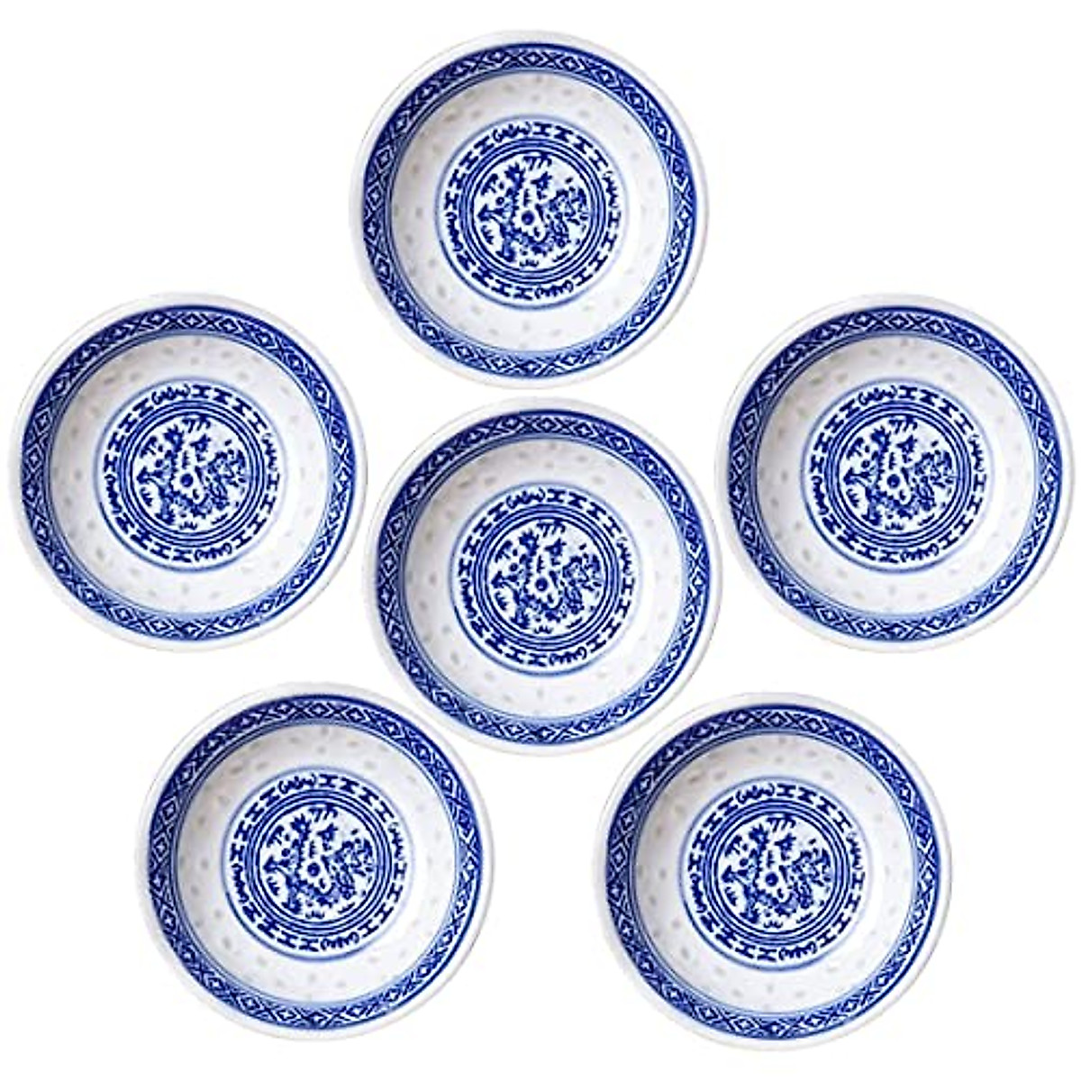 Chinese Style Blue and White Floral Ceramic Dip Bowls Set, Porcelain Dip Mini Bowls Soy Sauce Dish, dipping Bowls, Appetizer side dishes for party, family,set of 6 (Loong pattern)