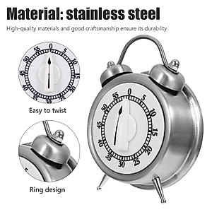 Cabilock Kitchen Timer Alarm Shape Clock Lovely 60 Mins Mechanical Timer with Ring Alert for Cooking Baking Study Classroom (Silver)