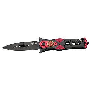 THIRD Assisted safety Folding knife K2775RD Fire Fighter emblem with cover, red and black aluminium handle, 10.1 cm blade