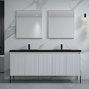 Dowell 72“ Fluted Design Vanity Set – Modern Bathroom Cabinet with Soft-Close Door & Shelf.Glossy White- 002 72 21V/7322BPBL