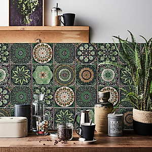 Adreamer90 Mandala Moroccan Wallpaper Tile Stickers 5.91 * 5.91 in Peel and Stick,Removable Talavera Decor 2D Wall Tile Decals for Kitchen Bathroom Laundry Stair Fireplace Art Decor Tiles