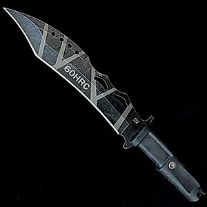 HOLYEDGE 14.1 inch Stonewash Full-tang Fixed Blade Tactical Knife - Fantasy Large Sturdy Military Survival Combat Knife Camping Hunting Knives with Sheath