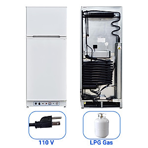 Techomey 13.5 Cu.Ft Propane Refrigerator with Freezer, Gas Fridge with Freezer Off Grid, 110v/LPG Dual Powers, RV Refrigerator for Outdoor, Truck, Camper, Kitchen, White