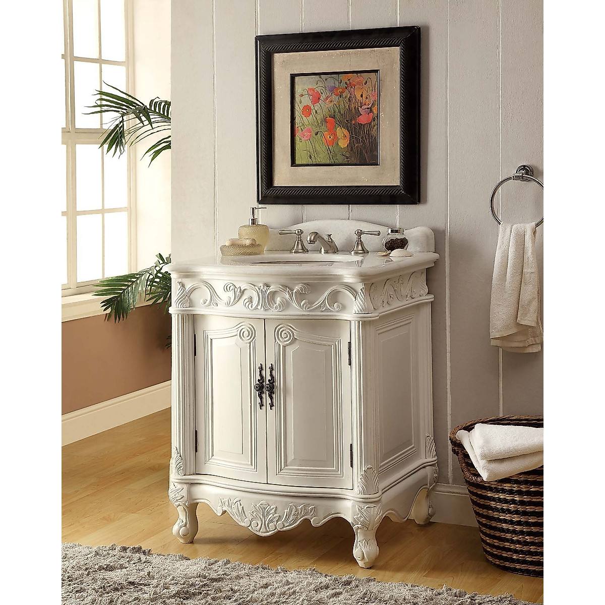 Benton Collection 27" Hayman Antique White Classic Style Old Fashioned Bathroom Vanity BC-2917W-AW-27