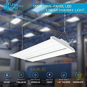4 PK 2 ft LED Twin Panel Linear High Bay Fixture,20925LM 155W 5000K,LED Linear High Bay Light,120-277V, 0-10V Dimmable High Bay Shop Light for Exhibition Hall, Supermarkets, 5 Years After-Sales