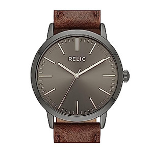 Relic by Fossil Men's Jeffery Three-Hand Dark Brown Leather Band Watch (Model: ZR77300)