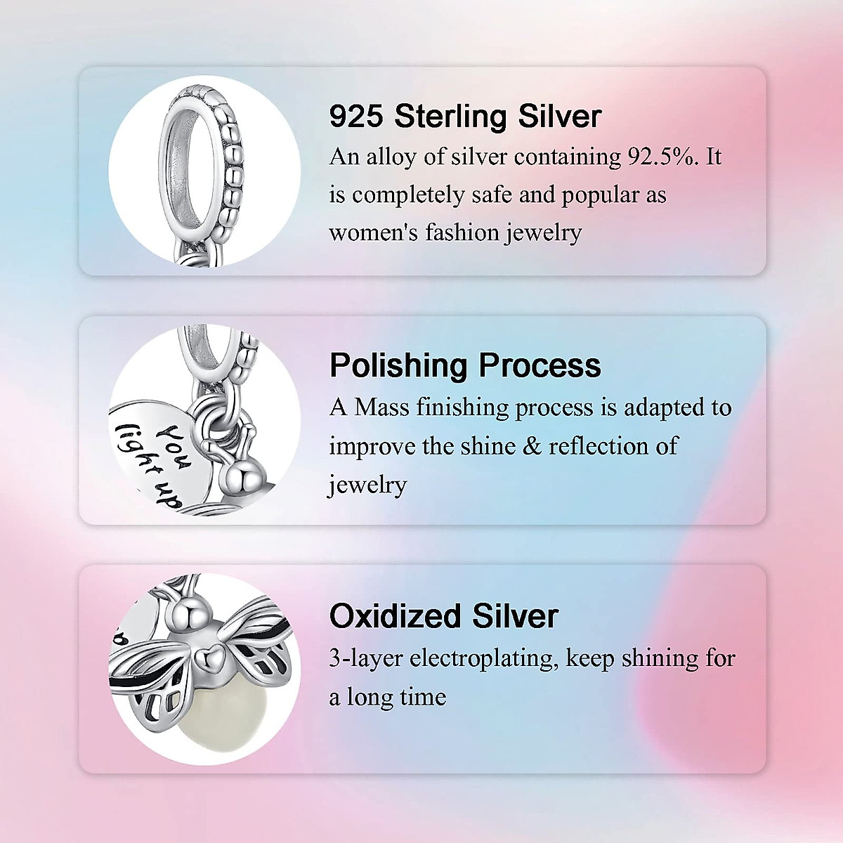 Alstade Night Glow Firefly Dangle Charm 925 Sterling Silver Charms fits Bracelets and Necklace Pendant Bead Charms Jewelry Present for Women Family Friends