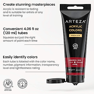 ARTEZA Acrylic Paint Set of 14 Colors, 4.06 Ounce Tubes, Non-Toxic Acrylic Artist Paints. Art Supplies for Painting
