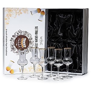 The Wine Savant Crystal Set of 6 Grappa Glasses 3oz Post Dinner Drinks, Italian Tulip Shape, Tasting Glasses, Perfect For Nosing and Sipping, Glasses for Absinthe, Aperol, Sherry, Aperitif, Scotch