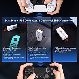 Controller Adapter, BIGBIG WON Wireless Bluetooth Controller Adapter for Xbox One X|S/Elite Series 2/PS5/PS4/Switch Pro Wireless Console Adapter for PS5/PS4/Switch/Windows 10 PC with a OTG Cable (1pc)