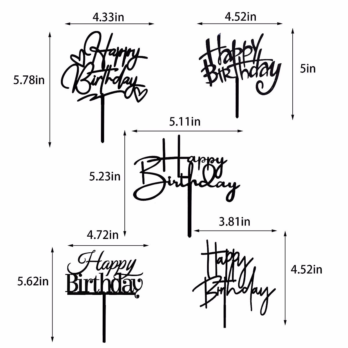 10 PCS Black Happy Birthday Cake Topper Acrylic Cupcake Topper A Series of Birthday Cake Supplies Decorations
