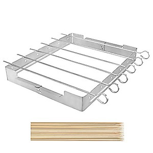 Unicook Upgraded Stainless Steel Barbecue Skewer Shish Kabob Set, 6pcs 13.5"L Skewer Sticks with Foldable Large Grill Rack, Keeps Kabobs from Sticking to the Grill Grate, 50pcs Bamboo Skewers as Bonus