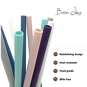 Better-Love Set of 6 Silicone Drinking Straws for 30oz and 20oz - Silicone Straws Reusable Straws BPA Free Extra Long with Cleaning Brushes- 6pce- 8mm diameter