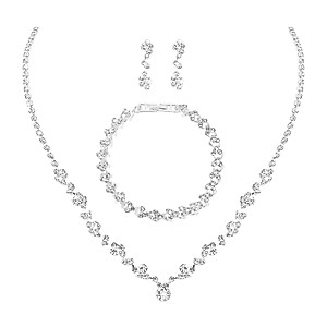 Bridal Wedding Jewelry Set Rhinestone Include Necklace Earrings Bracelet Brides Bridesmaid Prom Costume for Women