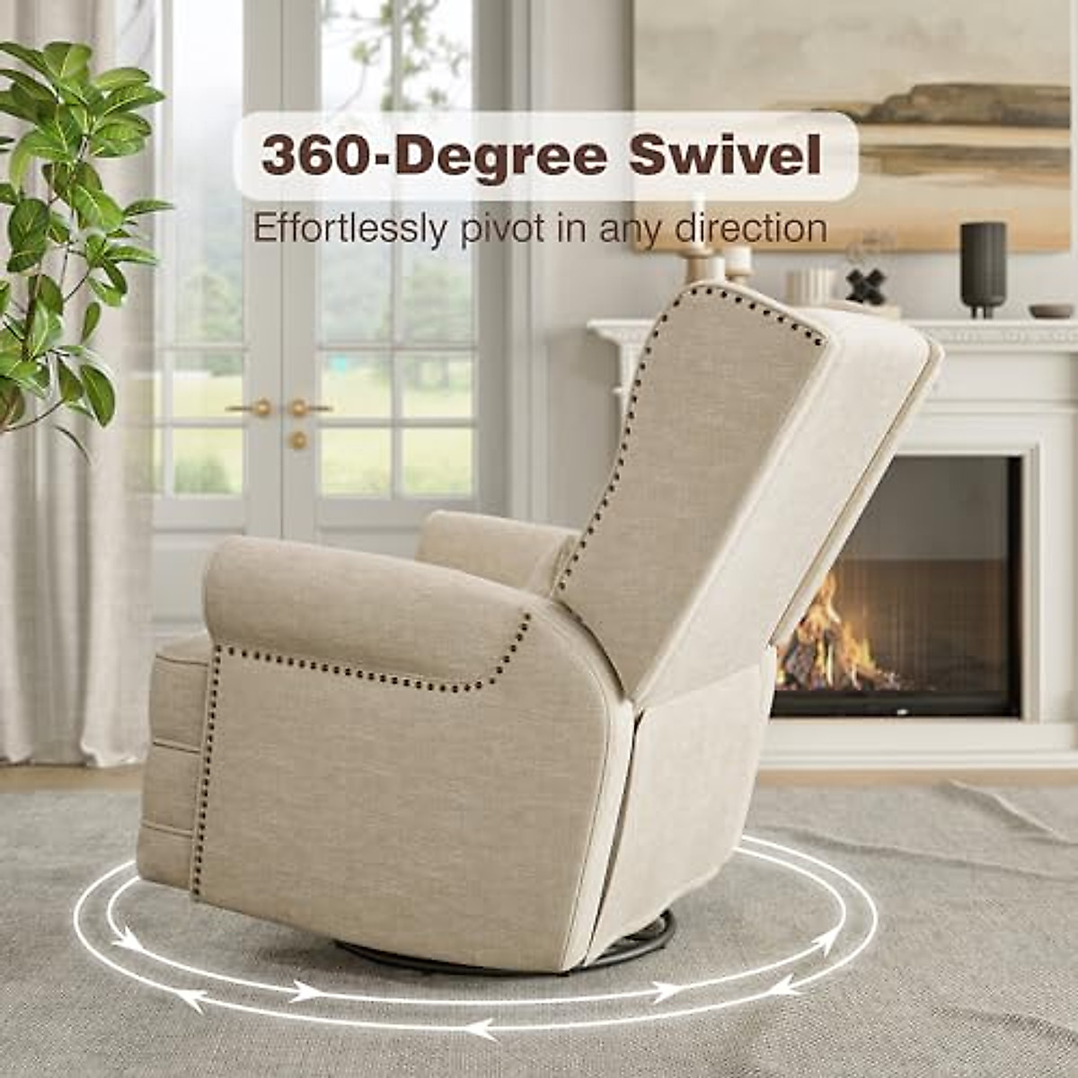 FansaFurn Recliner Comfy Upholstered Glider Lumbar Pillow and Footrest, Swivel Rocking Chair for Living Room, Beige