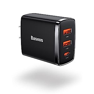 USB C Wall Charger, Baseus 30W 3-Port Charger Block, Fast Compact PD Charger for iPad Pro/Air/Mini, iPhone 13/13 Pro Max/12/SE/11/XR/XS, Samsung, AirPods, MagSafe, Apple Watch, Pixel, LG, Black