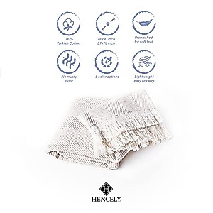 Hencely Turkish Throw Blanket 57 x 78 and 78 x 90 Inches Herringbone Blankets for Couch, Sofa, Farmhouse and Home Decor (Large, Beige)