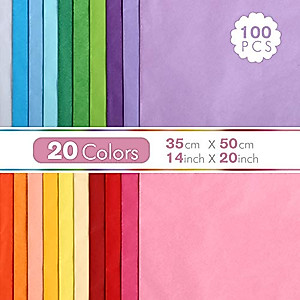 KESOTE Colored Tissue Paper for Gift Bags Crafts, 14" x 20" Tissue Paper Bulk 100 Sheets Gift Paper Tissue for Packaging - 20 Colors