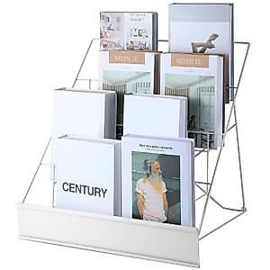 Sintuff Book Display Rack 4-Tiered Book Display Stand 18" Book Signing Wire Rack Tabletop Cd Display Countertop Comic Book Magazine Rack for Library Classroom Picture Literature Brochure(White)