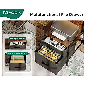 AODK 55" Computer Desk with Fabric File Cabinet and Drawer, Reversible Office Desk with Power Outlet and LED Light, Study Desk with Printer Stand, Keyboard Tray, Monitor Riser and PC Stand, Vintage