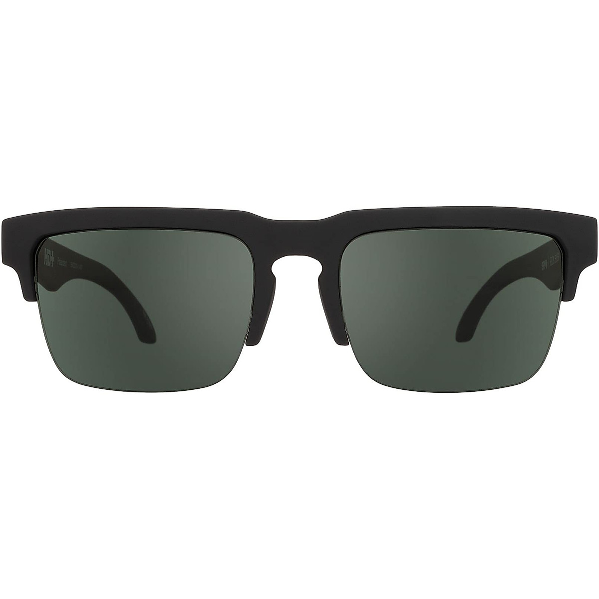 SPY Optic Helm 50/50, Square Semi-rimless Sunglasses, Color and Contrast Enhancing Lenses, Soft Matte Black - Happy Gray Green Polarize Lenses