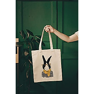 AYEBY Cool Rabbit Pattern Canvas Tote Bag with Zipper - Bold and Eye-Catching Reusable Grocery Bag for Women, Mothers, Friends, Teachers, White-Collar Workers, and Students…