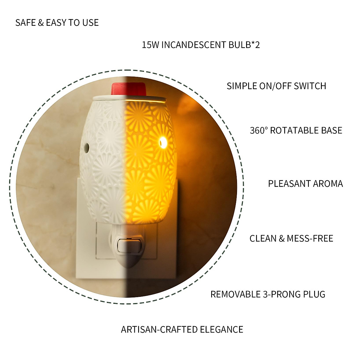 StarMoon Plug in Wax Outlet Warmer for Home Décor, Wax Warmer Plug in, Home Fragrance Diffuser, Removable Dish, No Flame, with One More Bulb (Daisy)