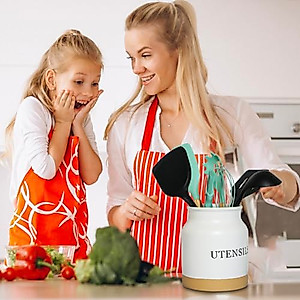 ASBLUE Kitchen Utensil Holder for Countertop, Large White Cooking Utensils Spatula Holder Ceramic Farmhouse Utensil Crock for Counter Big Utensil Organizer Storage Caddy