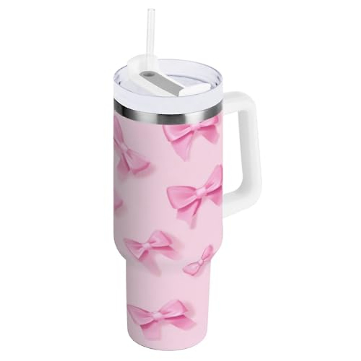 Jihqo Bow Tie 40 oz Stainless Steel Vacuum Insulated Tumbler with Handle and Straw Lid, Leakproof Water Bottle Double Wall Travel Mug Coffee Cup, Cupholder Friendly