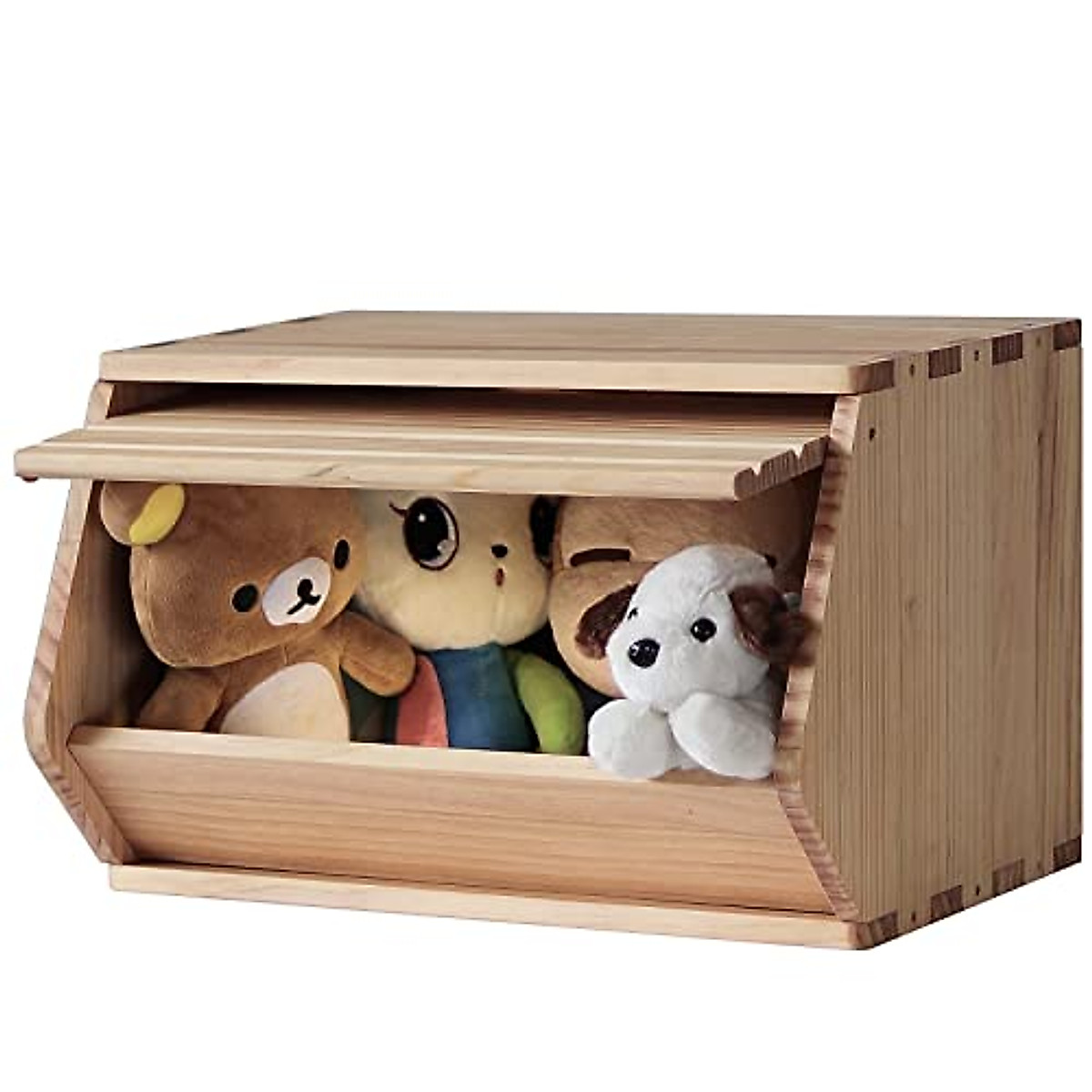 unununu Stackable Solid Hardwood Storage Bin with Lid,Wooden Closet Organizer,Storage box,Space Saving,For the Toy Room,Living Room and Bedroom,Classify by Items,Easily Accessible(1 Pack)