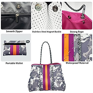 YFYDCLL Beach Bag Cute，Beach Bags for Women with Zipper，Tote Bag for Women with Wallet，Same as Boutique Pool Bag with 2 Bags for Lipstick,15 x 12 x 9 in