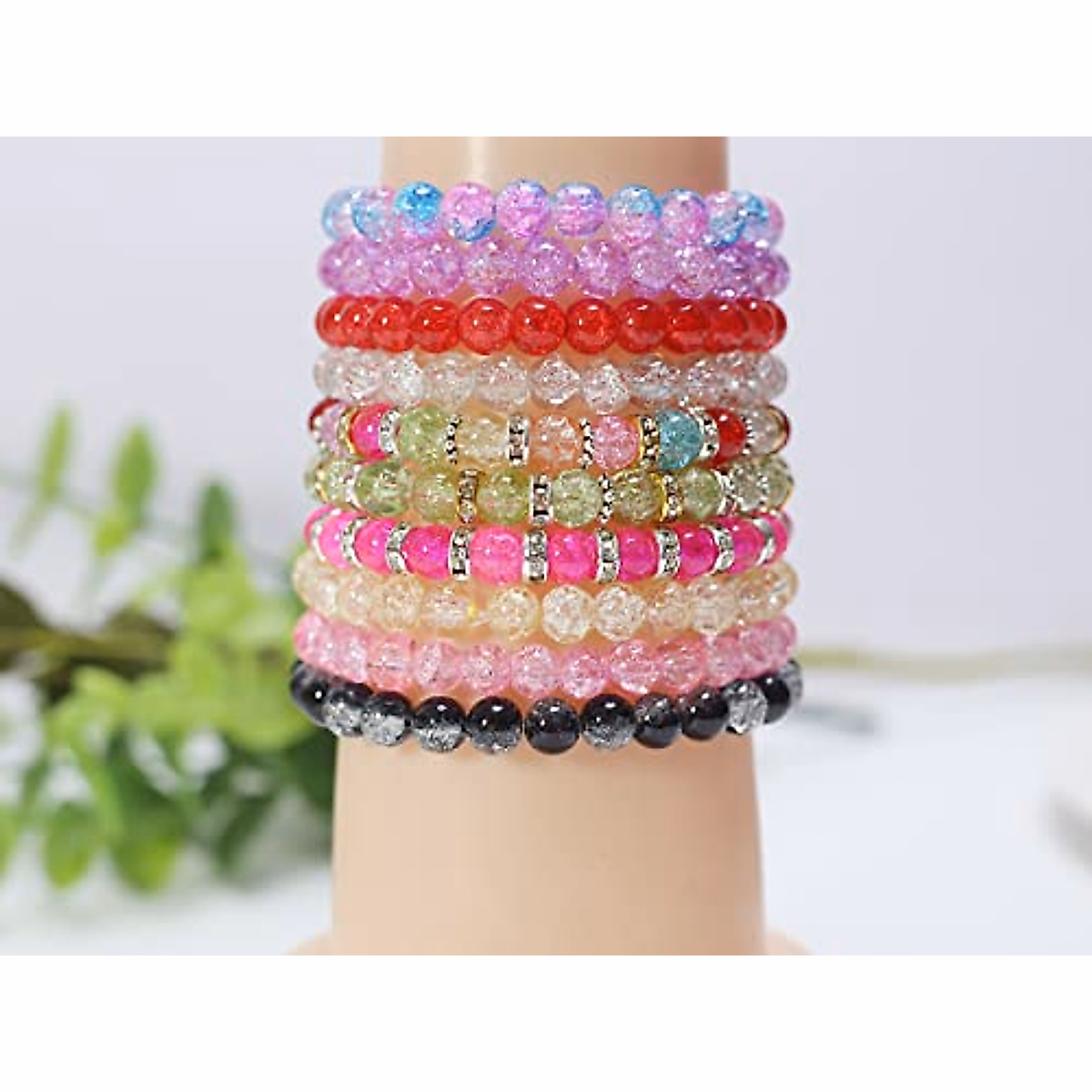 Pamir Tong 720PCS 8mm Crackle Glass Round Beads Bulk, Imitative Jade Beads, Lampwork Beads for Jewelry Making Earring, Necklaces, and DIY Crafts (8mm Crackle Mixed)