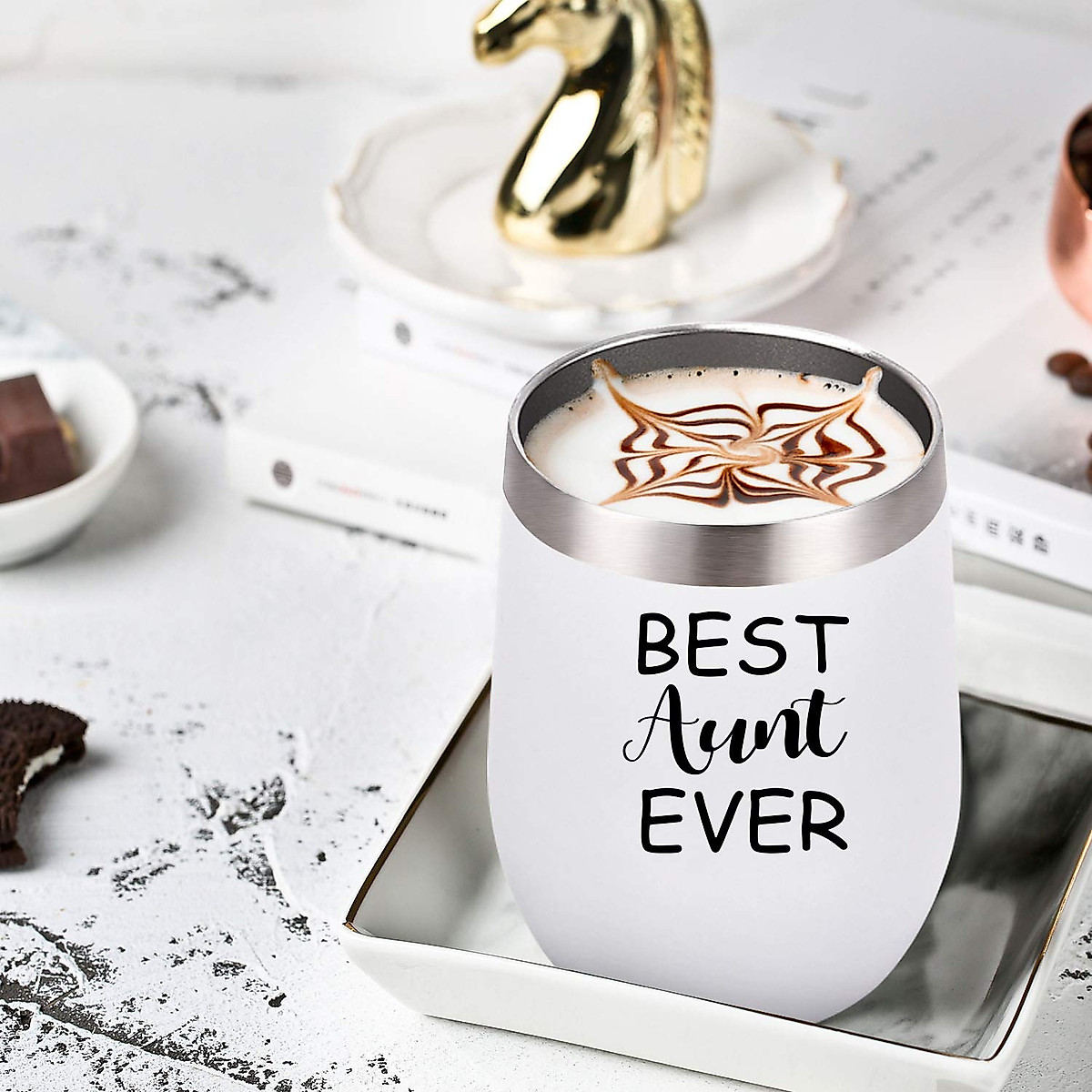 Aunt Uncle Gifts, Best Aunt and Uncle Ever Gift Set, 2 Pack Wine Tumbler with Lid and Straw, Funny Christmas Birthday Gifts for Aunt Uncle, 12 Oz Insulated Stainless Steel Tumbler, Black and White