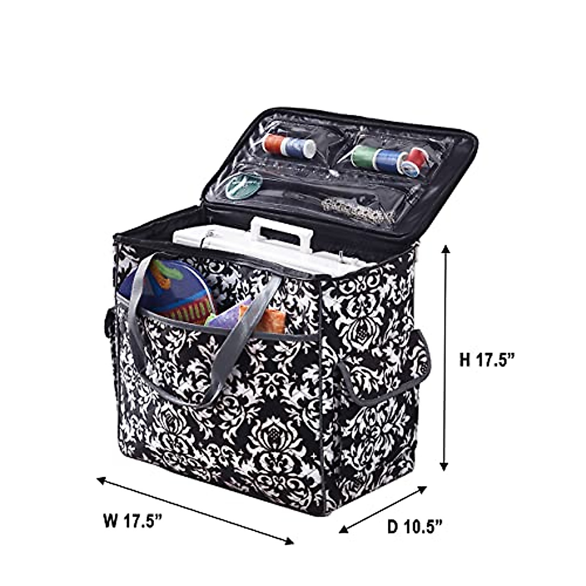 Sewing Accessories Rolling Sewing Machine Tote with 6 Storage Pockets - Damask,LARGE