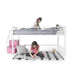 DHP Junior Twin Metal Loft Bed with Storage Steps, Multifunctional Space-Saving Solution - Silver with Gray Steps