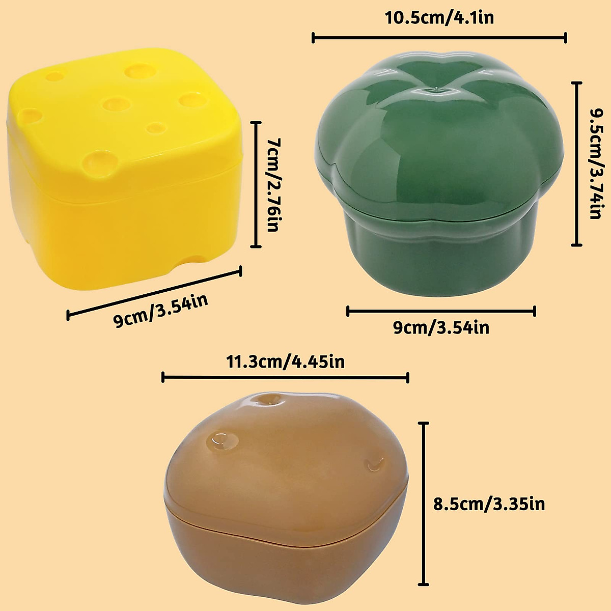 YASYU Fruit and Vegetable Shaped Food Saver Storage Containers for Refrigerator,3pcs Plastic Vegetable Sealed Keeper Fresh Storage Box,Vegetable Crisper- Potato Storage, Broccoli Keeper, Cheese Saver
