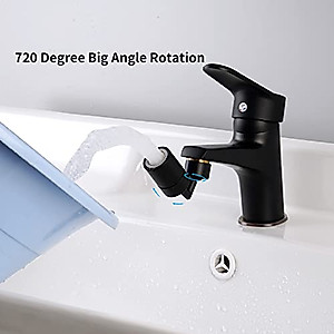 Hibbent Faucet Aerator, 720° Spray Aerator, Kitchen Faucet Aerator, 2 Water Mode Bathroom Faucet Adapter for Face Washing, Gargle and Eye Flush, 1.8GPM 55/64 Female Thread with Adapter, Matte Black