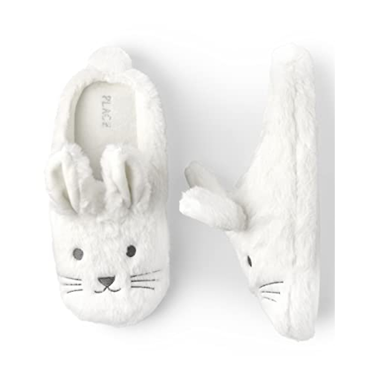 The Children's Place Unisex Slippers, White Bunny-Adult, Large Big_Kid