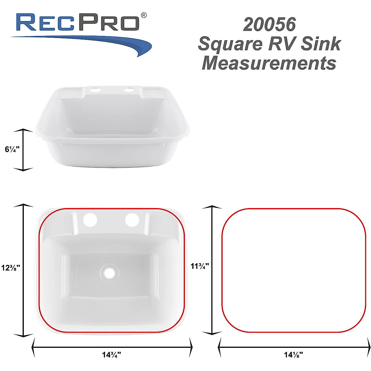 RecPro RV Rectangle Bathroom Sink (White) w/Brushed Nickel Teapot Faucet | RV Lavatory Sink w/faucet | Camper Sink