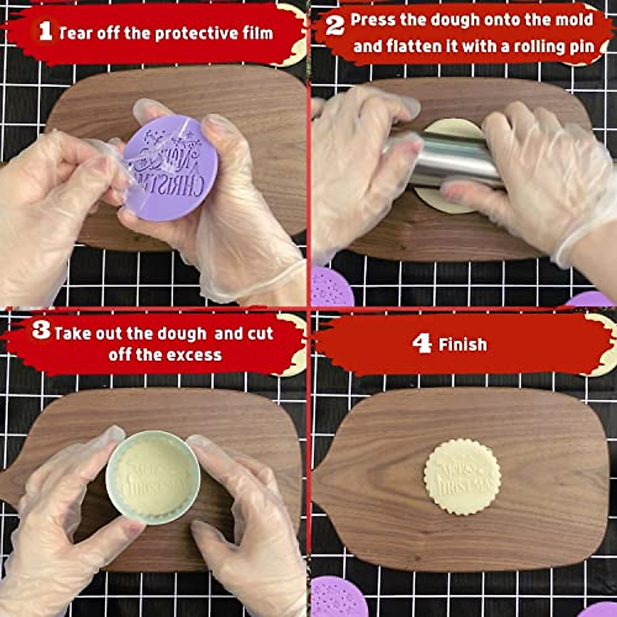 Crethinkaty 2 Pieces Christmas Fondant Embosser Merry Christmas Shape 3D Raised Design Cookie Stamp for Baking Cookies,Decorating Cake/Sugar Paste/Cupcake