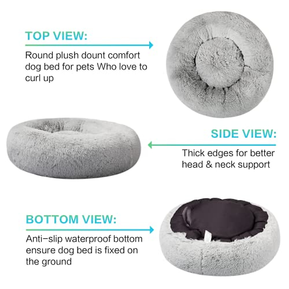 SAVFOX Plush Calming Dog Beds, Donut Dog Bed for Small Dogs, Medium, Large & X-Large, Comfy Cuddler Dog Bed and Cat Bed in Faux Fur, Washable Dog Bed, Multiple Sizes XS-XXL