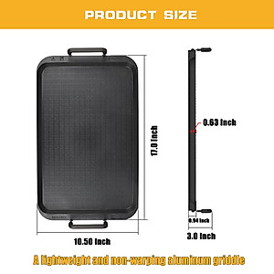 Non-Stick Aluminum Stove Top Flat Griddle, Warp-Resistant Double Burner Griddle for Glass and Gas Stove, Great for Breakfast and BBQ Indoor or Outdoor 17" x 10.5"