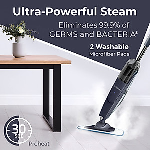 PurSteam Steam Mop Cleaner, Steam Mops for Floor Cleaning - Hardwood/Tiles/Vinyl/Marble - Steam Cleaner for Kitchen - Multifunctional Whole House Steamer, Grey