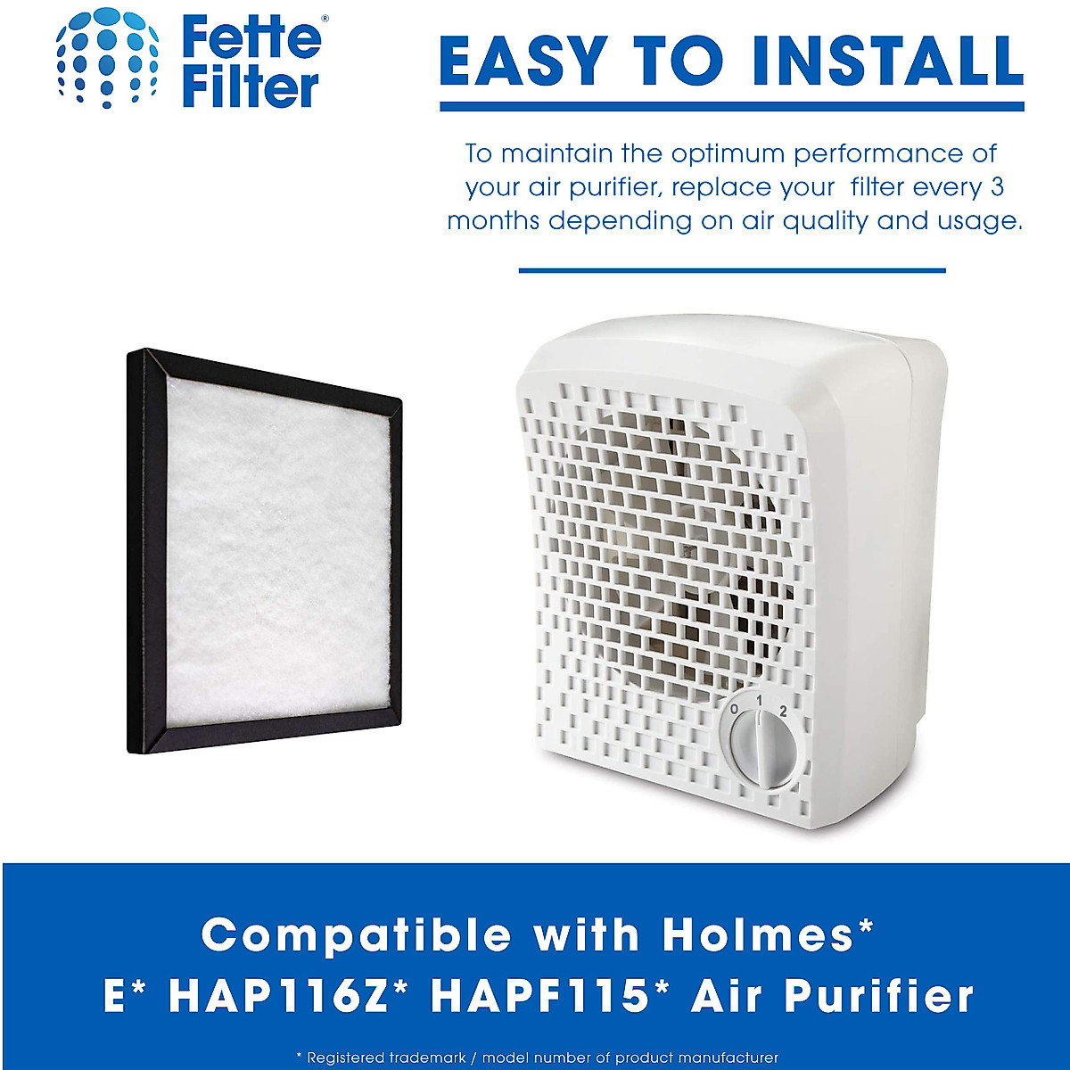 Fette Filter -Replacement Filters Compatible with Holmes Filter E Activated Carbon & Multi Layer Replacement Filter, Compatible with Holmes E HAP116Z, HAPF115 Air Purifier Models - Pack of 2