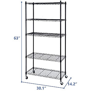 HKYH 5-Shelf Steel Wire Tier Layer Shelving Durable 30.1x14.2x63 Holder Storage Rack Generic Storagerack Closet organizers and storage Organization and storage Storage shelves Closet storage Bo