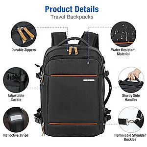 Lekeinchi Carry On Backpack for Airlines - 32L Large Travel Backpack with Shoe Compartment - 17 Inch Laptop Backpack with 6 Packing Cubes for Men for Business Trip, Black