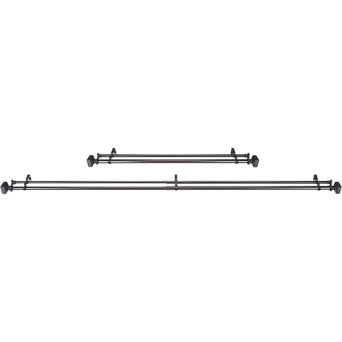 Amazon Basics 1" Double Curtain Rod with Square Finials - 72" to 144", Dark Bronze (Espresso)