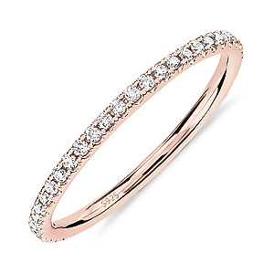 PAVOI 14K Rose Gold Plated 925 Sterling Silver Stackable CZ Ring for Women | Thin Band for Stacking | Simulated Diamond Eternity Wedding Band | Size 7
