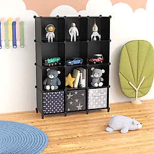 SIMPDIY 12 Storage Cube Organizer Bedroom Storage Shelves Closet Cube Bookcase with Zip Ties Bookshelf with Metal Hammer Modular Cubes Plastic Portable Organizer for Bedroom Kids Toy Home Storage