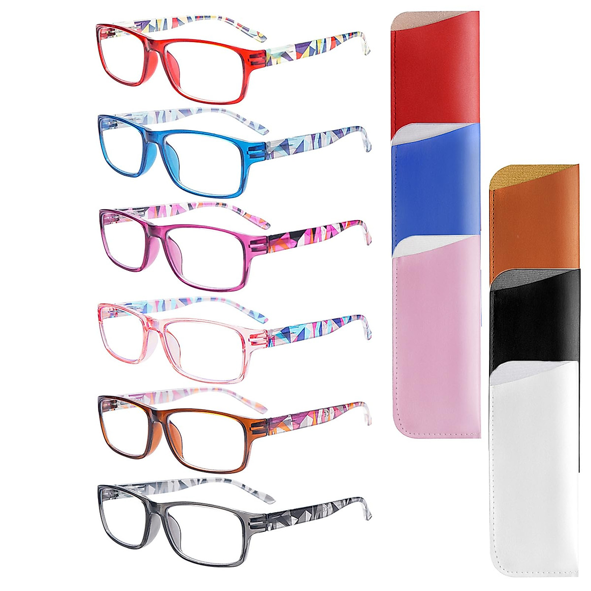 BONCAMOR 6 Pack Stylish Reading Glasses for Women Men Blue Light Blocking Square Spring Hinges Computer Readers (6 Mix-3, 2, diopters)